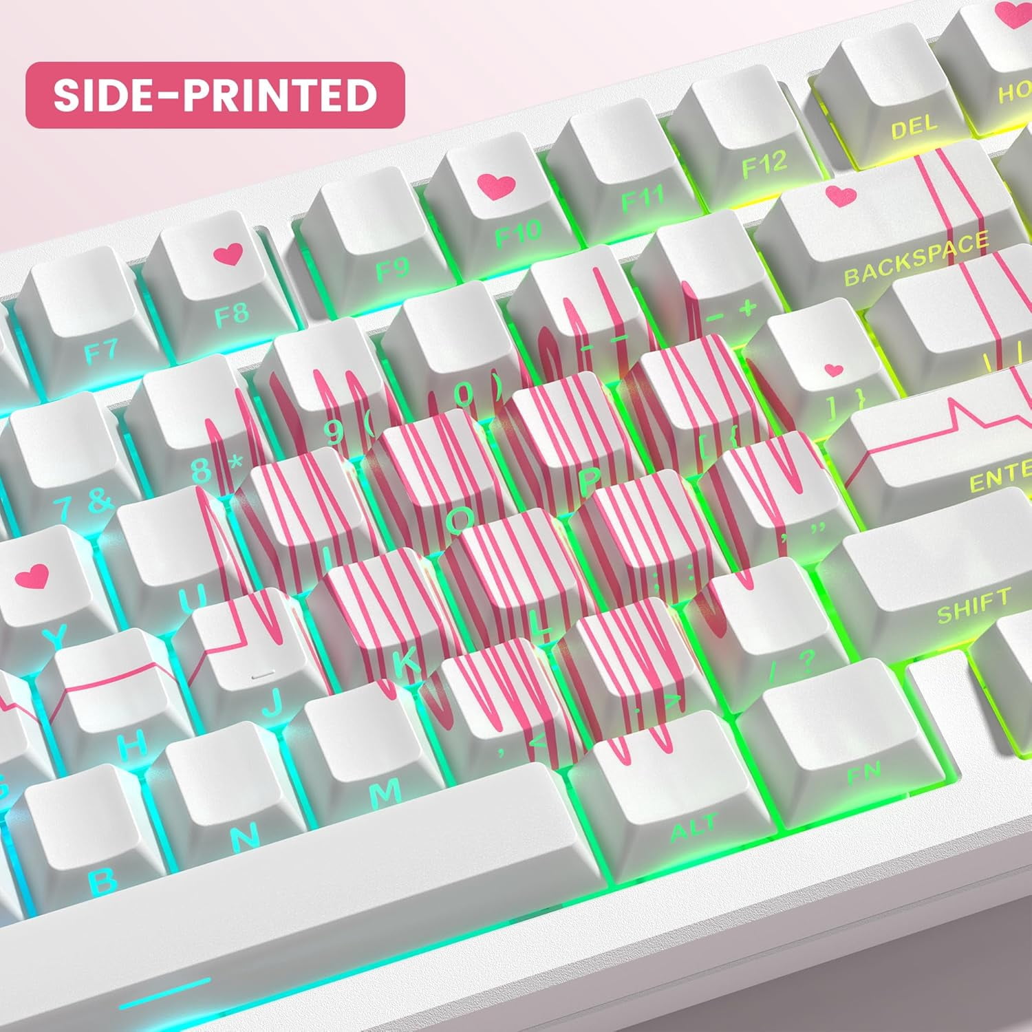 PYYAN-PBT Keycaps-Cherry Key Caps Side Print, Heart Design Dye ...