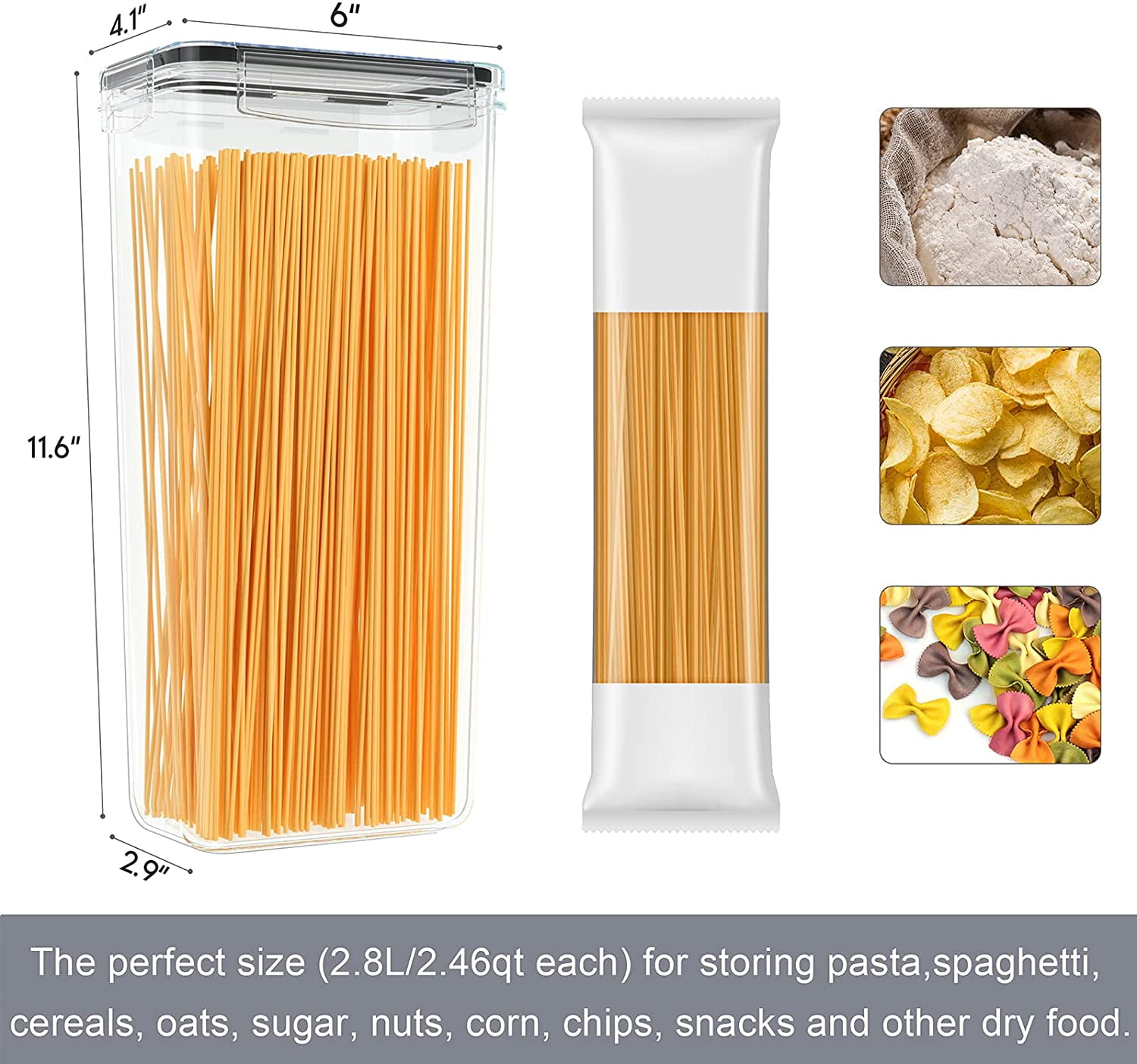 PYYAN-Pasta Containers, 4 Pk 2.8L Airtight Food Storage Containers ...