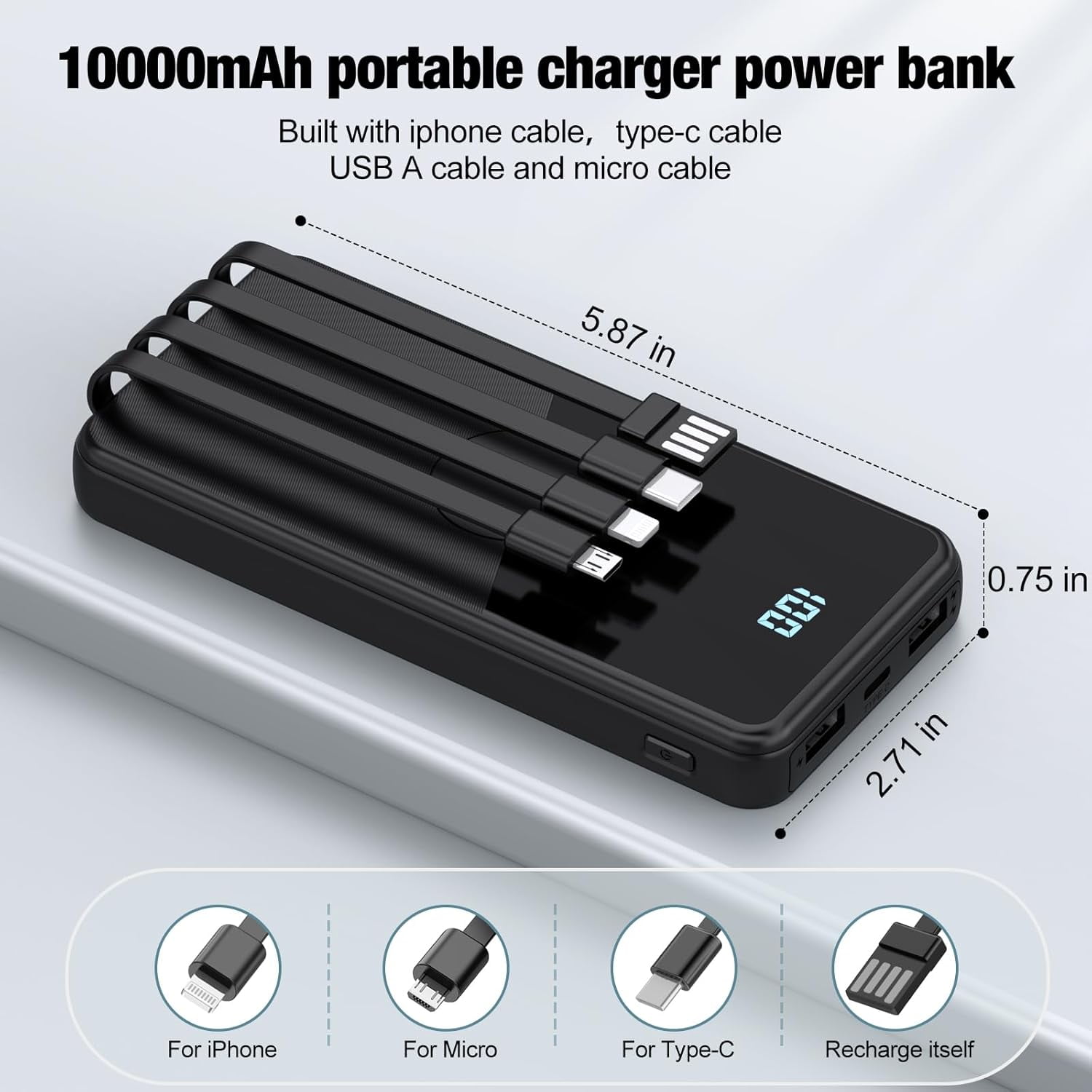 PYYAN-Portable Charger with Built in Cables,High Speed Power Bank ...