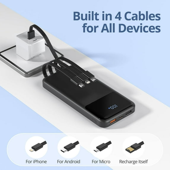 PYYAN-Portable Charger with Built in Cables, Power Bank with Cords ...