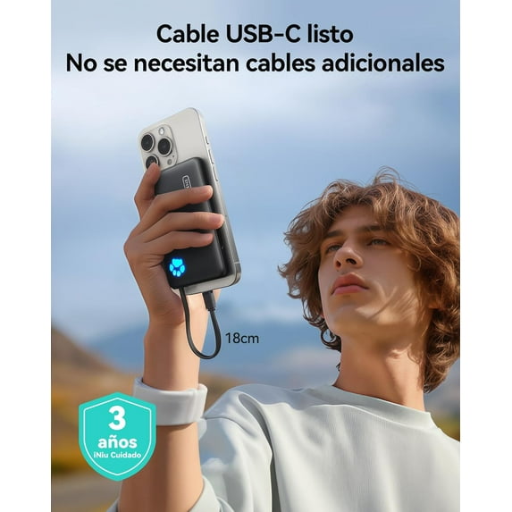 PYYAN-Portable Charger, Slim 10000mAh Power Bank with Build in USB-C ...