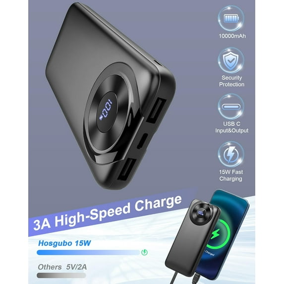 PYYAN-Power Bank 10000mAh, Portable Charger with Built in Cable 5V/3A ...