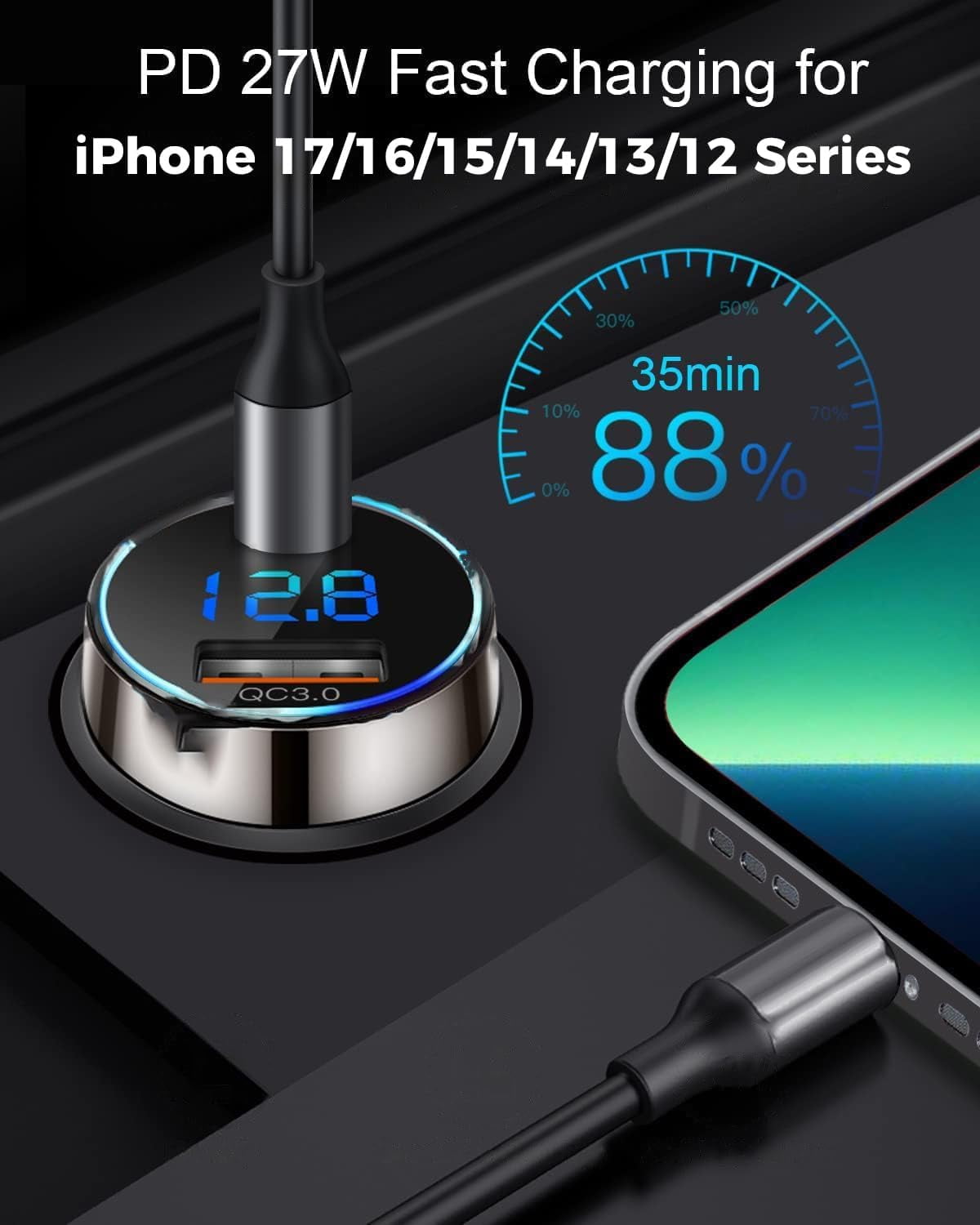 PYYAN-[Pure Copper] USB C Car Charger, 45W Dual USB Car Charger Adapter ...