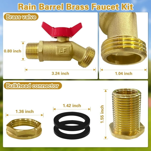 PYYAN-Rain Barrel Spigot Kit 3/4" GHT Lead-Free Compliant Brass Garden ...