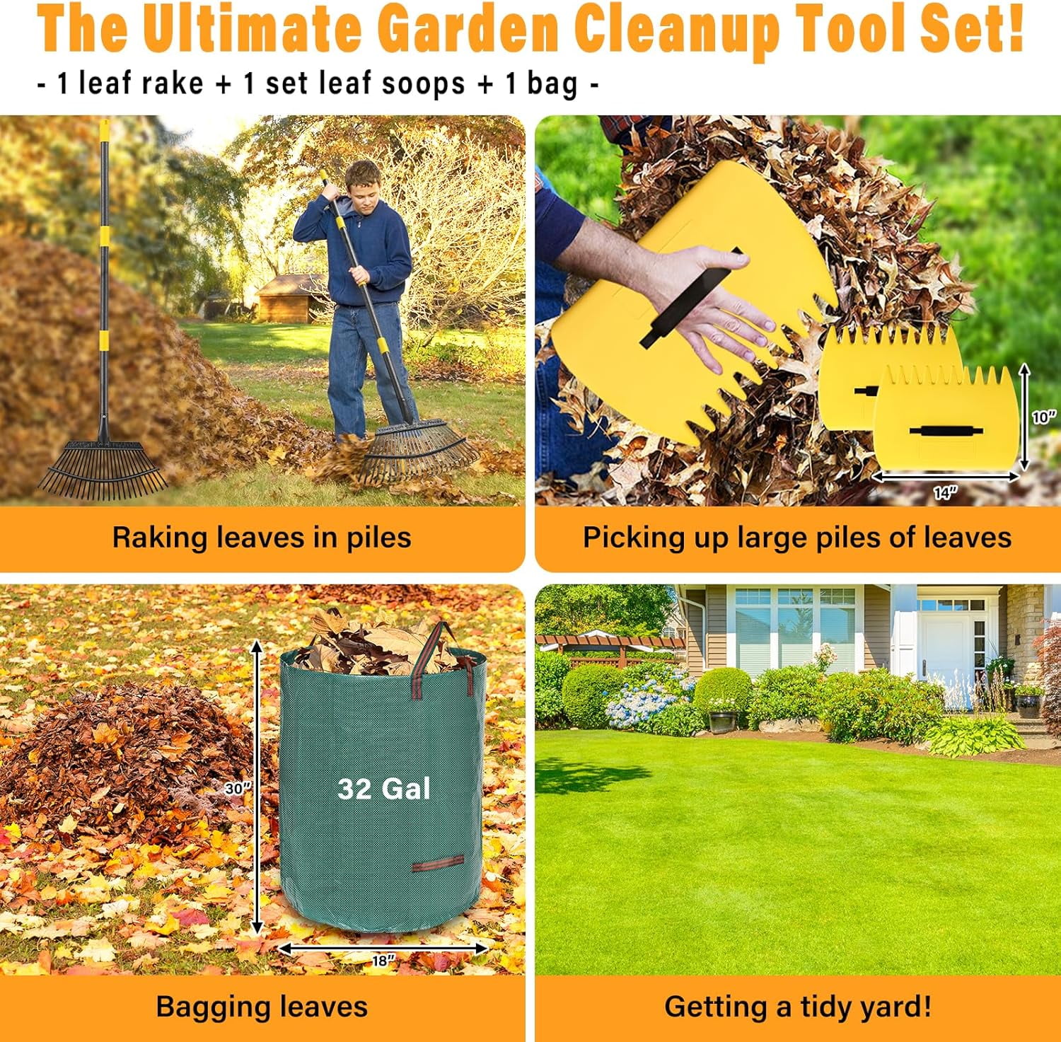 PYYAN-Rake for Leaves - 25 Tines Heavy Duty Metal Rake Set with Leaf ...