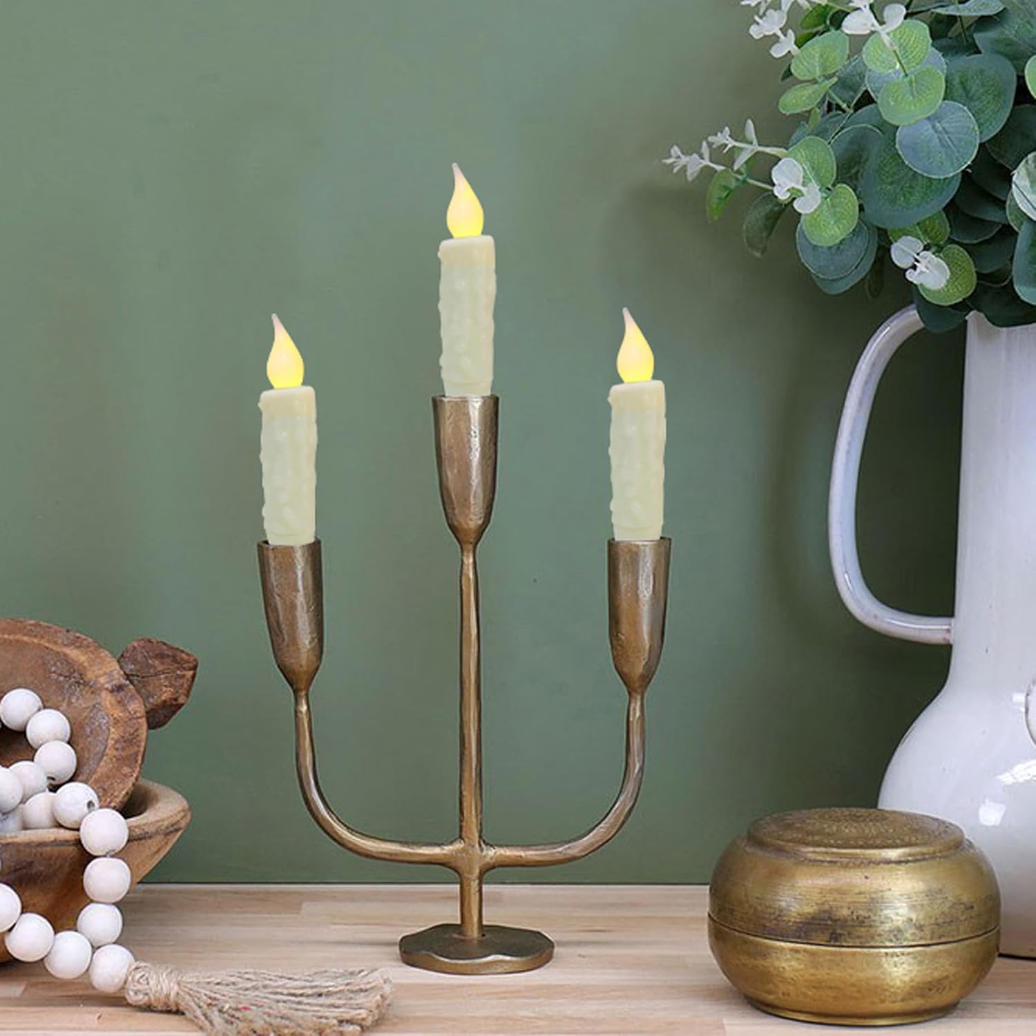 PYYAN-Real Wax Hand Dipped Battery Operated LED Timer Taper Candles ...