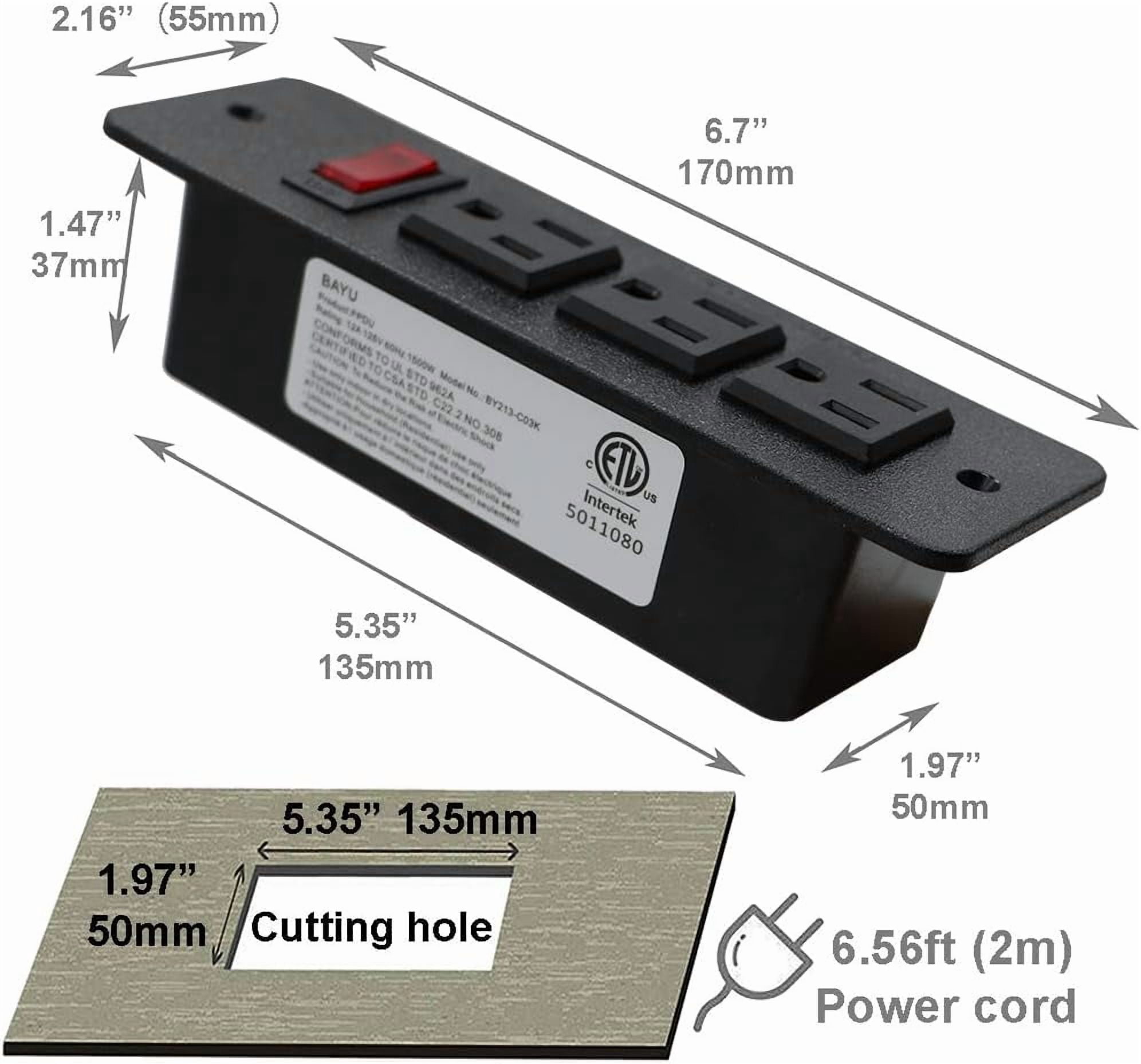 PYYAN-Recessed Power Strip Countertop Power Grommet Desk Mountable ...