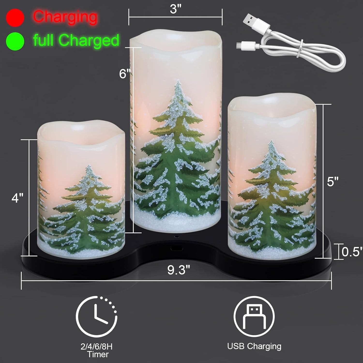 PYYAN-Rechargeable Christmas Tree Flameless Candles with 6H Timer ...