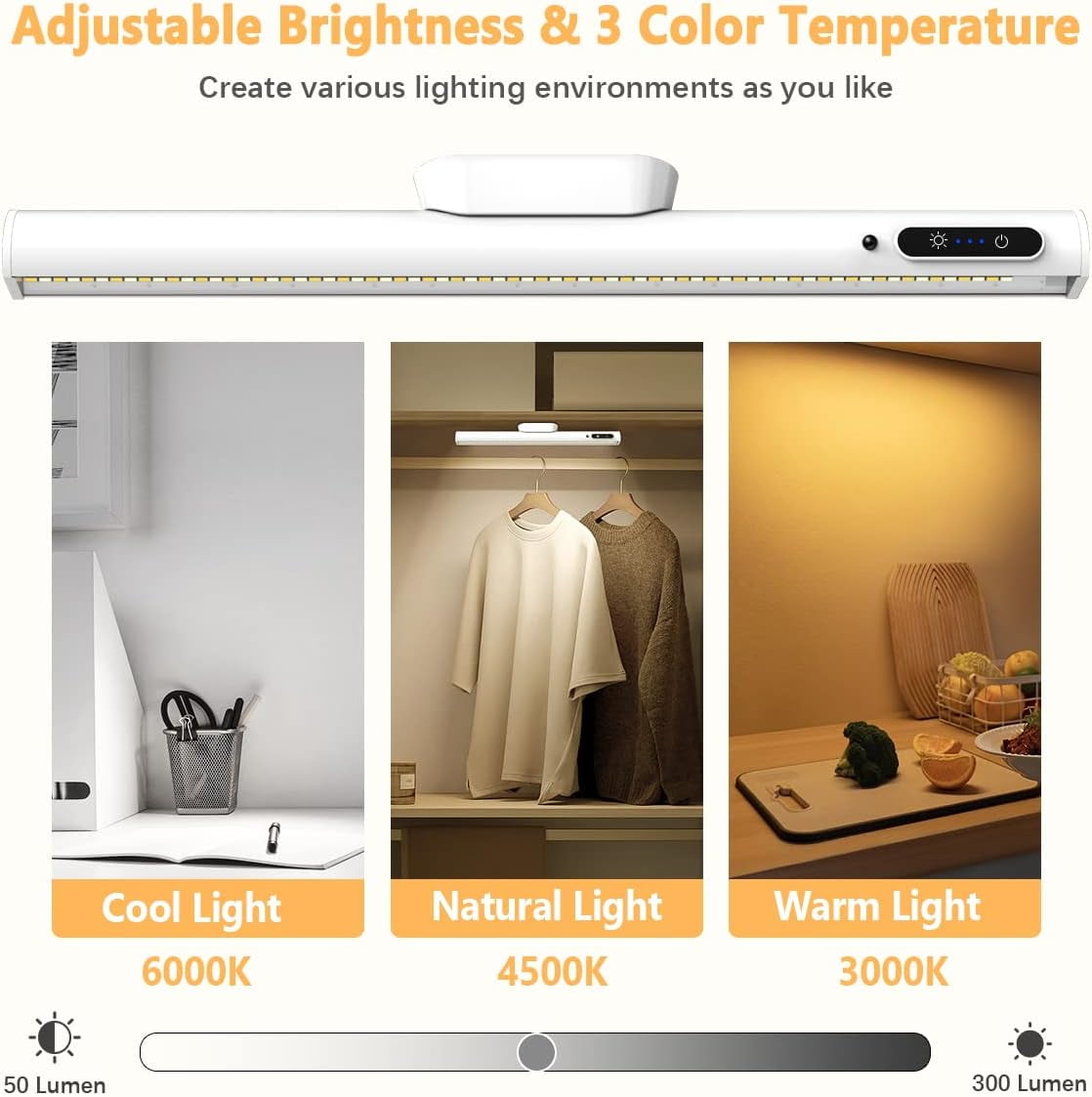 PYYAN-Rechargeable Magnetic LED Light Bar with Remote, Under Cabinet ...