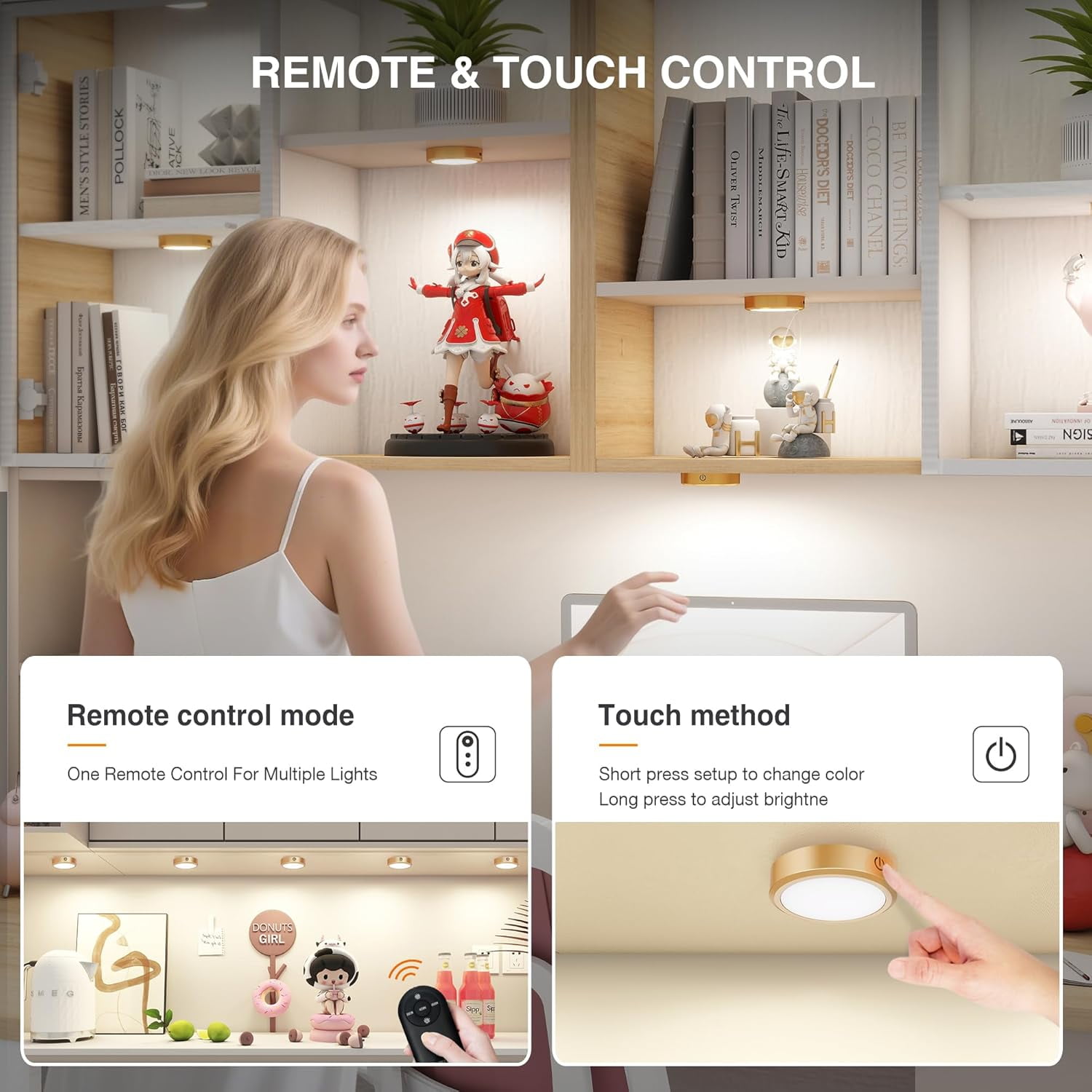 PYYAN-Rechargeable Puck Lights with Remote Control,LED Under Cabinet ...