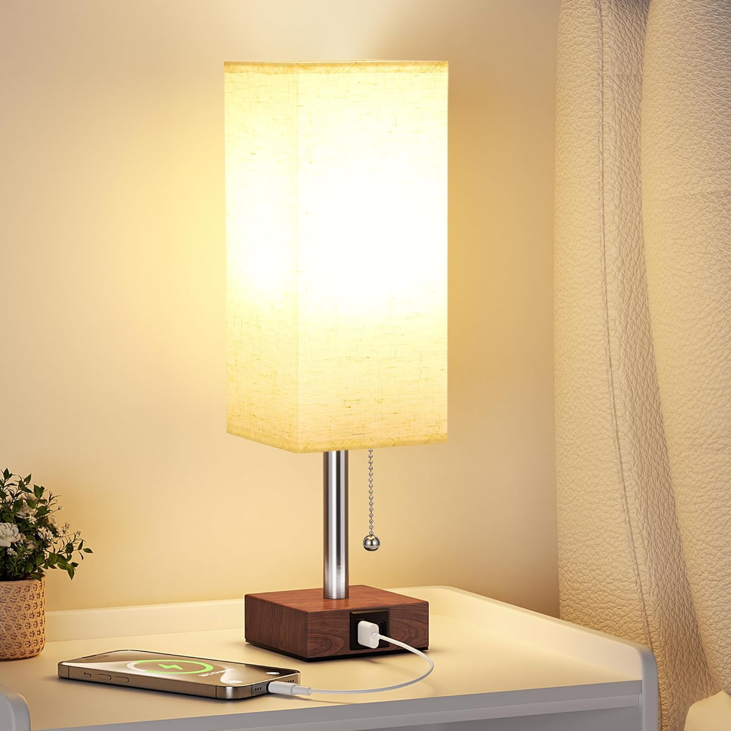 PYYAN-Red Brown Small Table Lamp for Bedroom - 3 Color Temperature ...