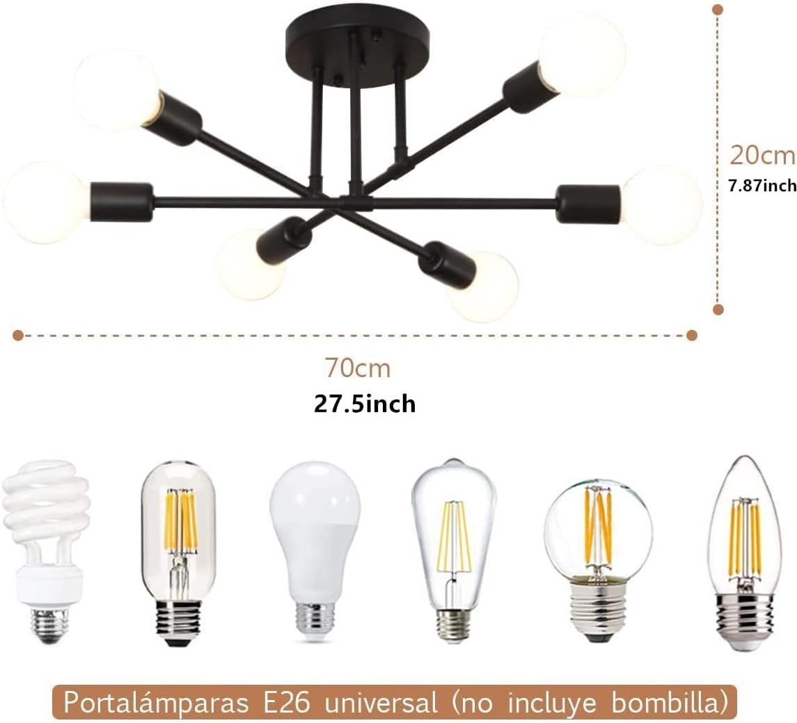 PYYAN-Semi Flush Mount Ceiling Light Fixture, Modern Sputnik Chandelier ...