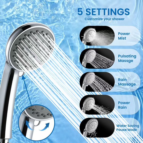 PYYAN-Shower Head, 5 Function High Pressure Handheld ShowerHead with ...