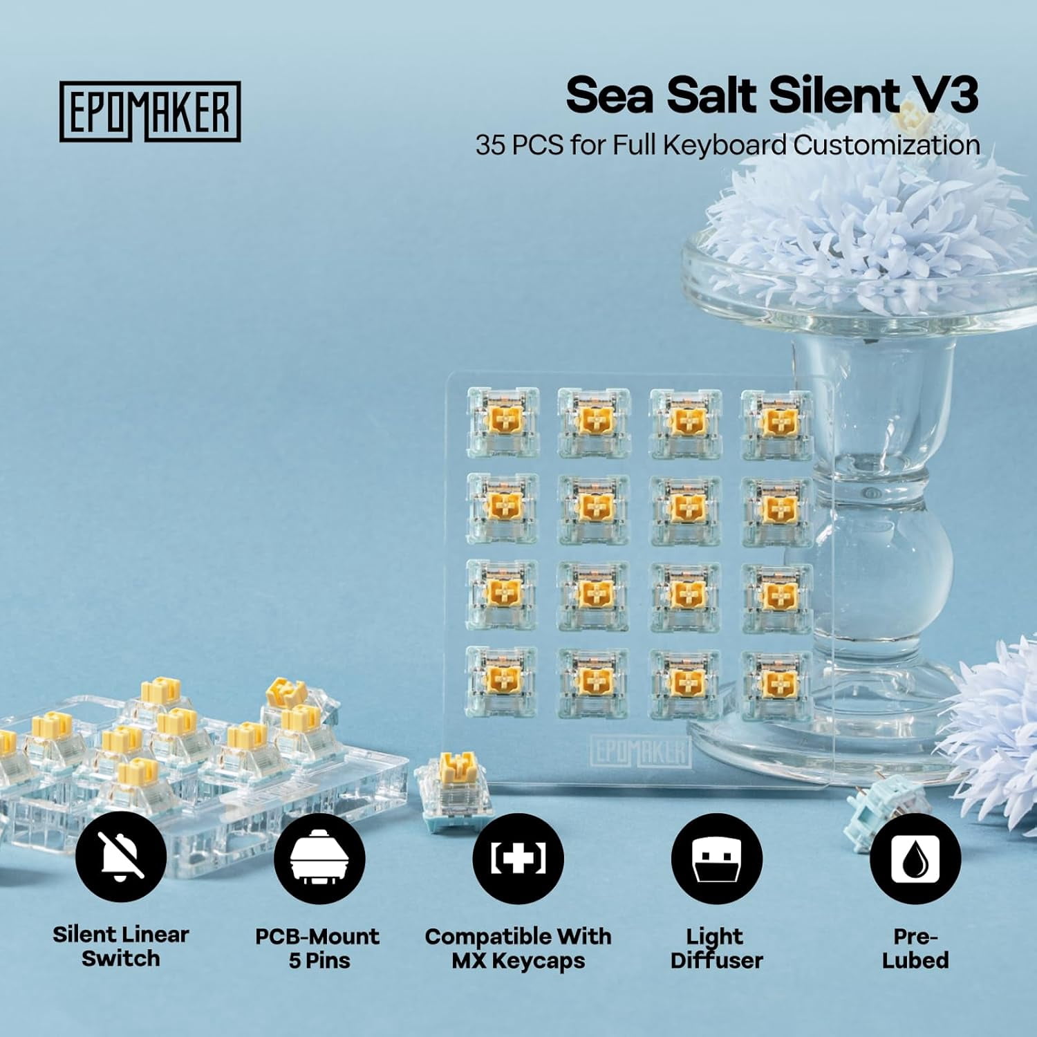 PYYAN-Silent Mechanical Keyboard Switches Set - 35 Pieces Factory Pre ...