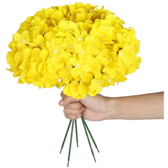 PYYAN-Silk Hydrangea Heads with Stems, Yellow Artificial Flower Heads ...