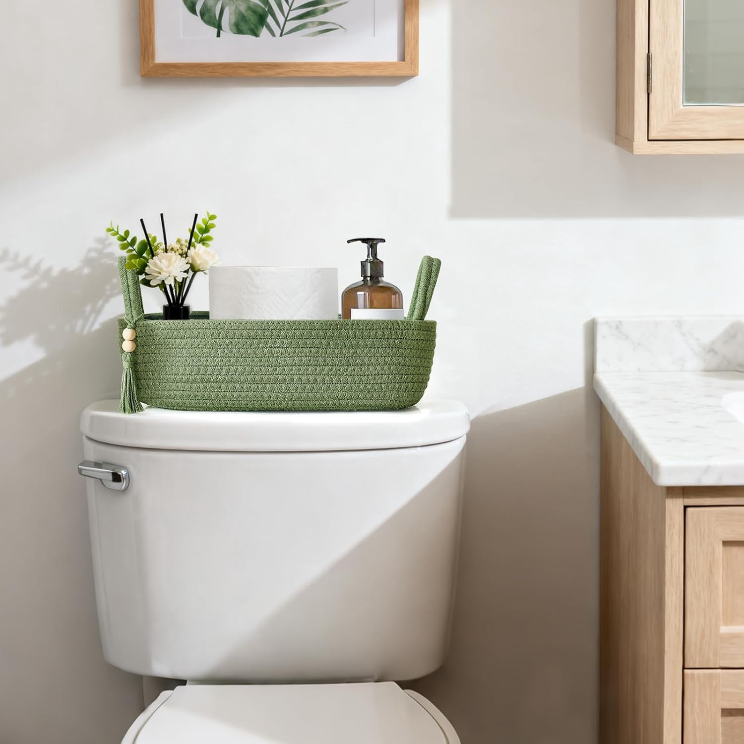 PYYAN-Small Storage Basket for Toilet Tank Top Boho Bathroom Decor ...