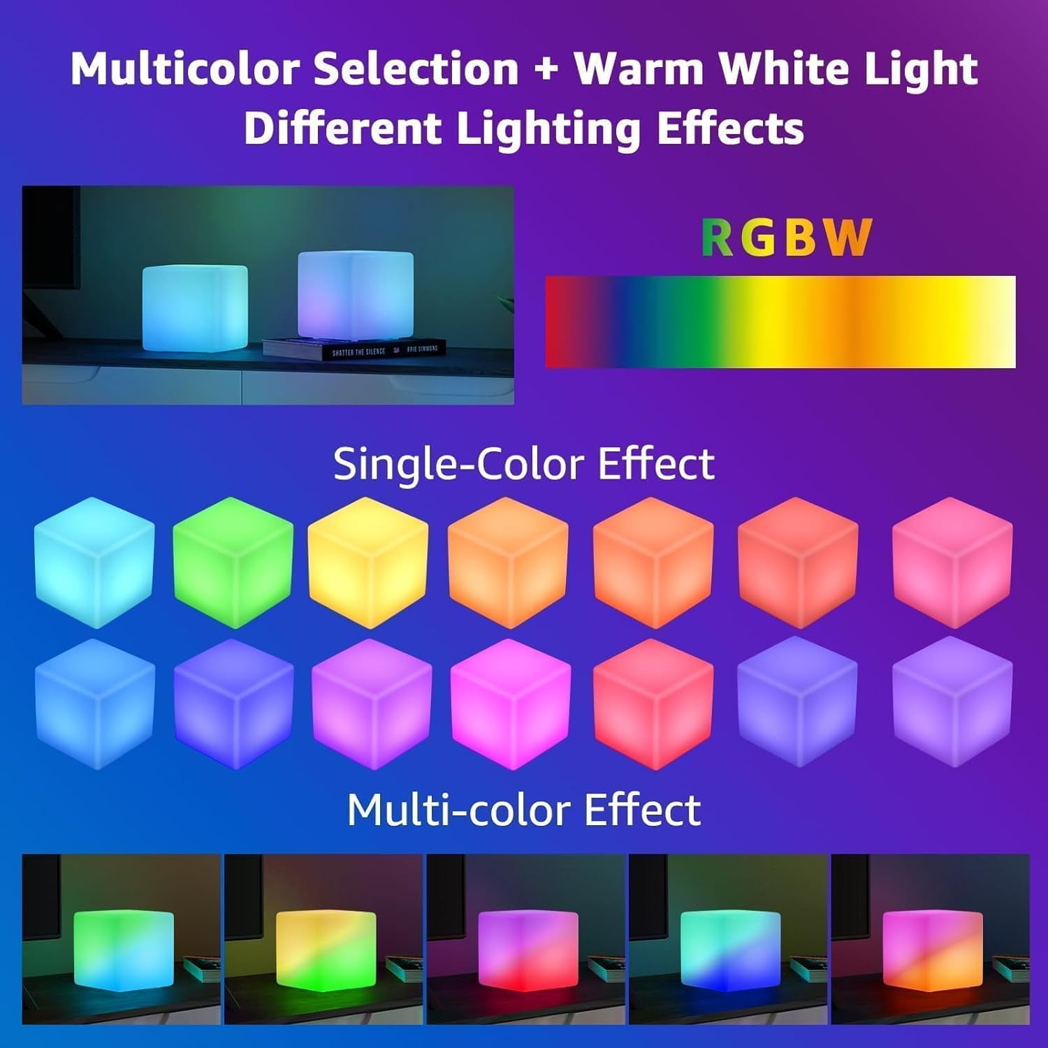 PYYAN-Smart Table Lamp, 6-inch Rechargeable LED Cube Light with App ...