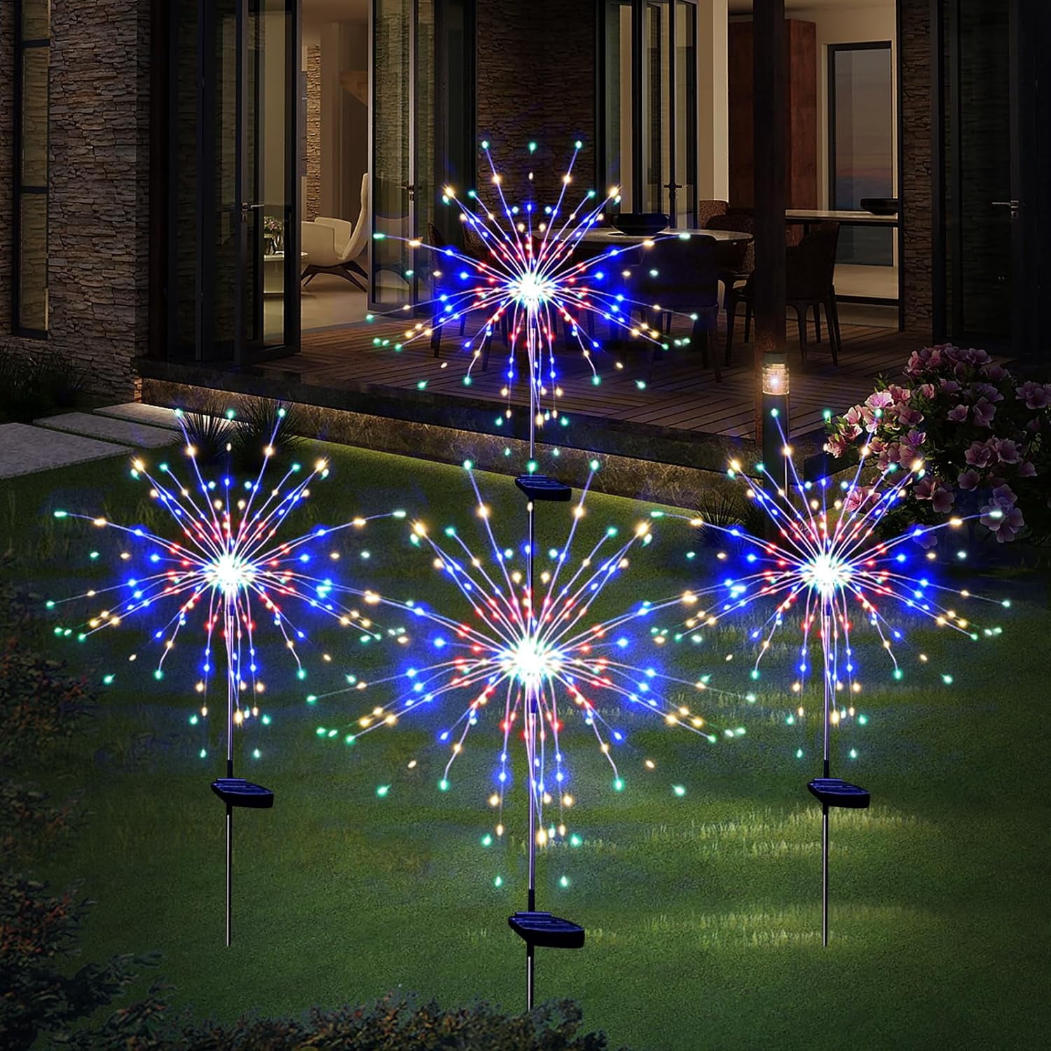 PYYAN-Solar Garden Firework Lights Outdoor Waterproof 4 Pack 120 LED ...