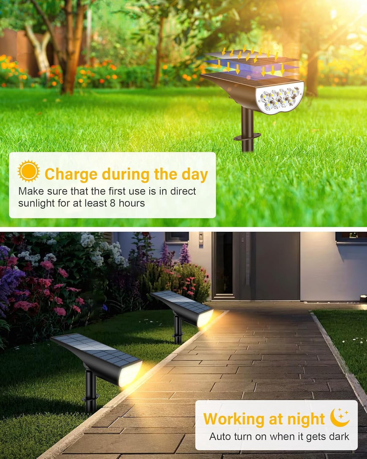 PYYAN-Solar Spotlights Outdoor Waterproof, 3 Lighting Modes Spot Lights ...
