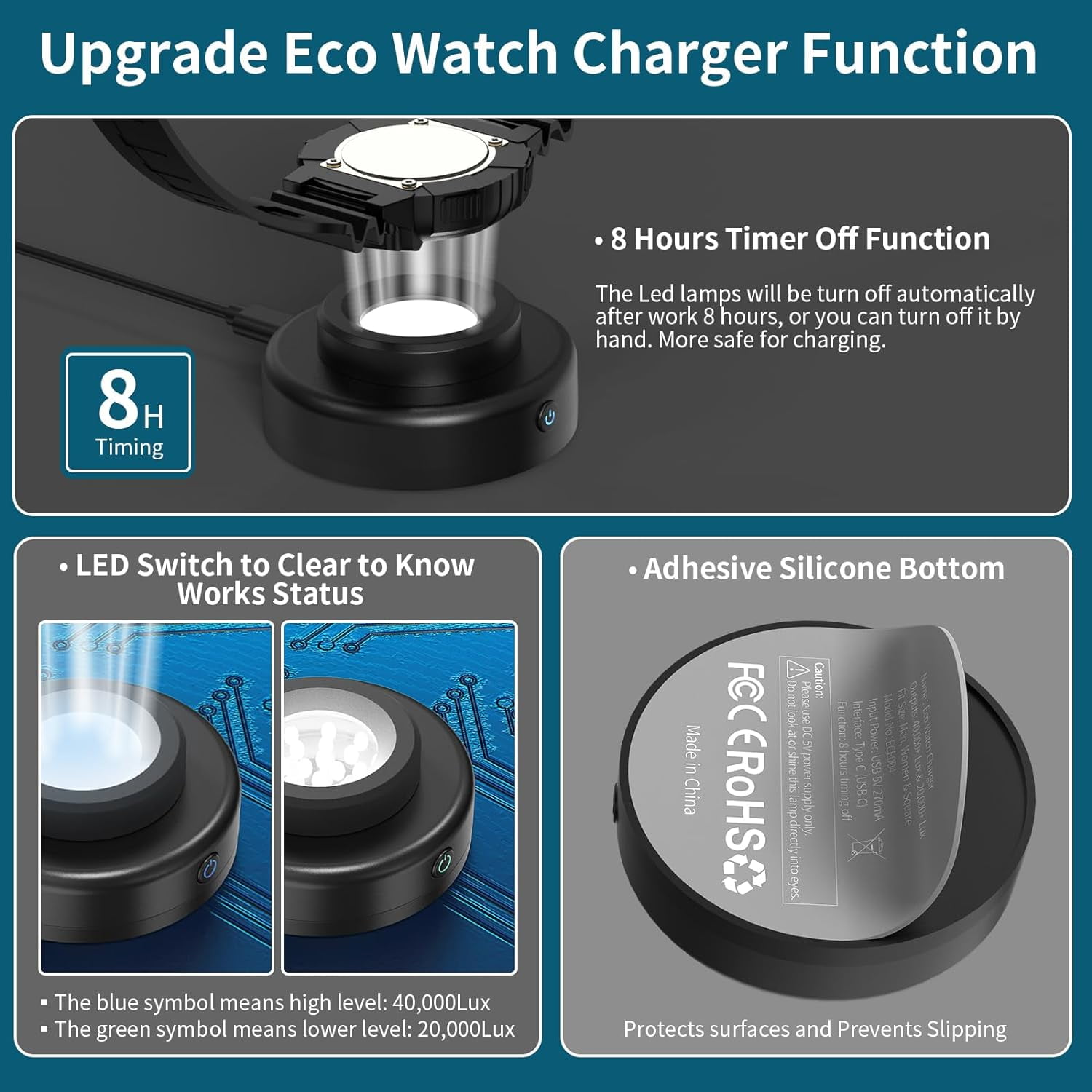 PYYAN-Solar Watch Charger, 8H Timing Off with Men, Women & Square 3 ...