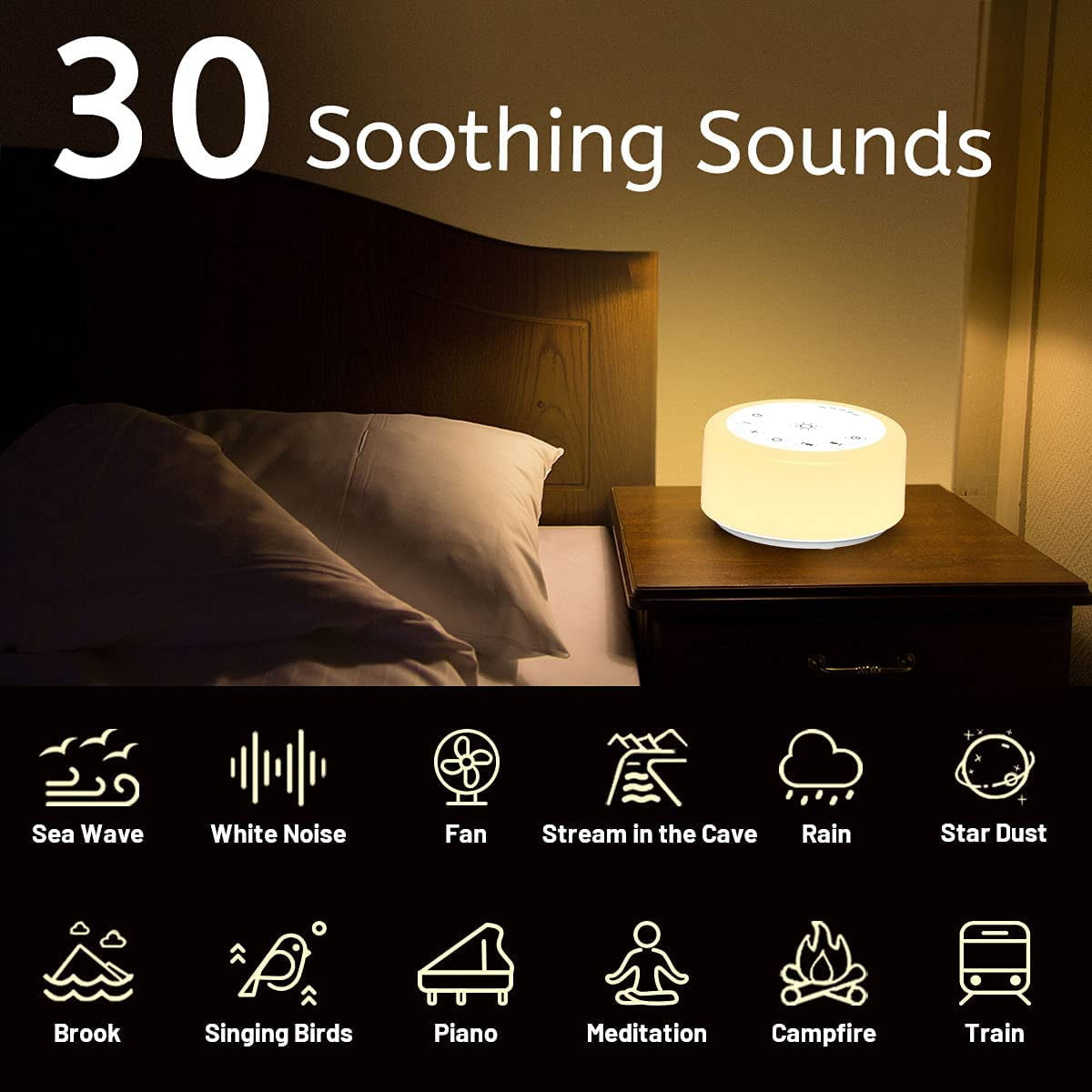 PYYAN-Sound Machine White Noise Machine 12 Colors Night Lights Brown ...