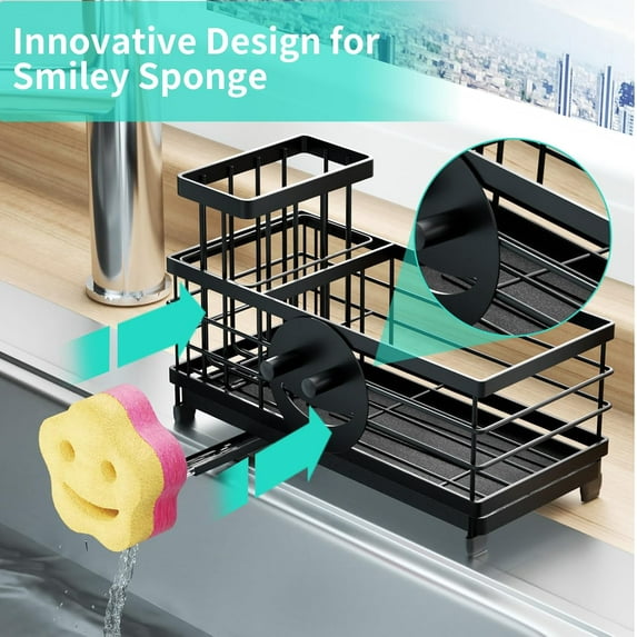PYYAN-Sponge Holder for Kitchen Sink - Self-draining Sink Caddy with ...