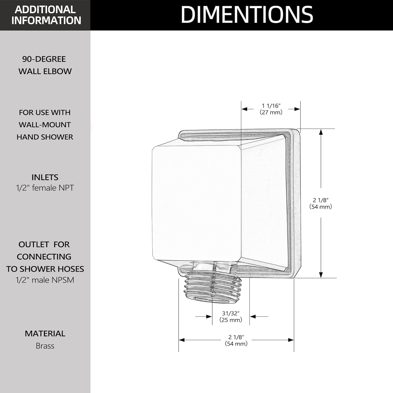 PYYAN-Square Wall Elbow for Hand Held Shower, Chrome - Walmart.com