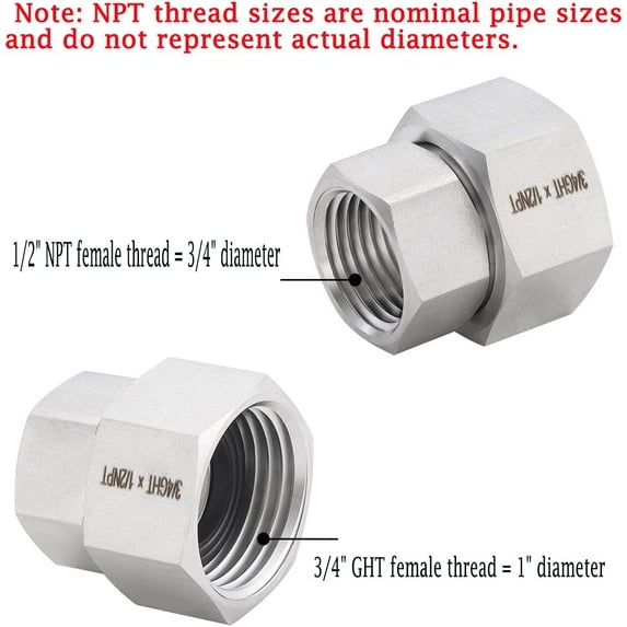 PYYAN-Stainless Steel Garden Hose Adapter Fittings 3/4" GHT to 1/2" NPT ...