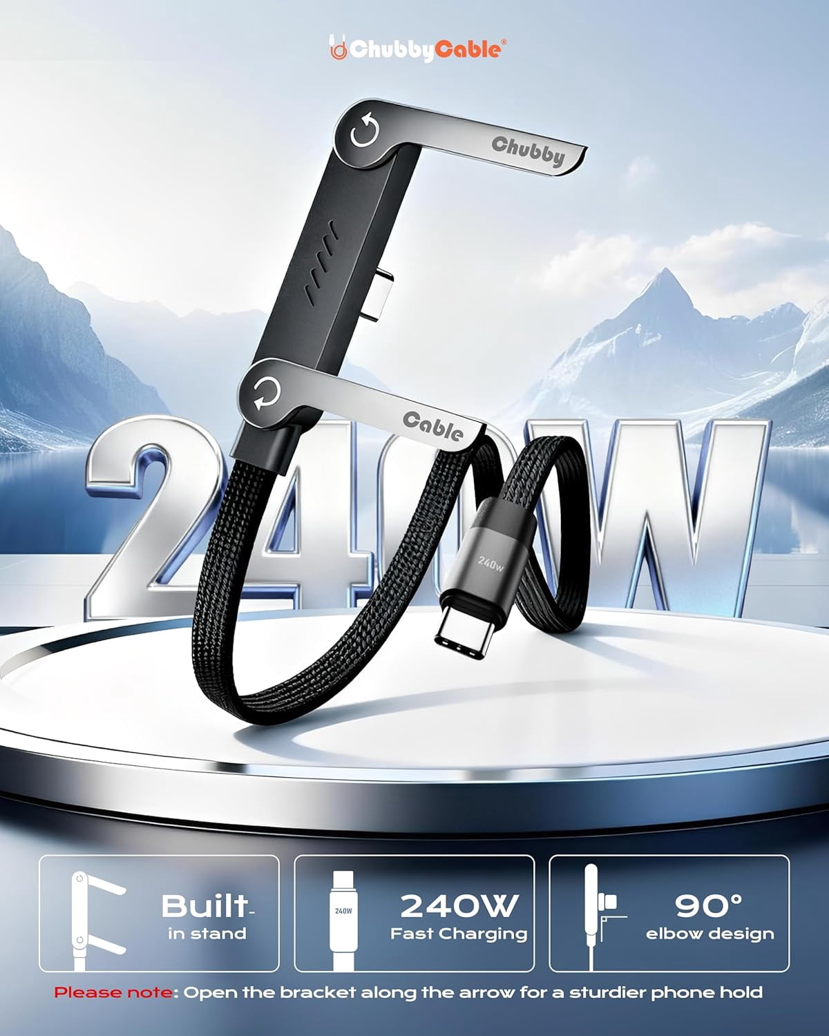 PYYAN-StandLite 240W Braided Fast Charge Cable with Built-in Phone ...