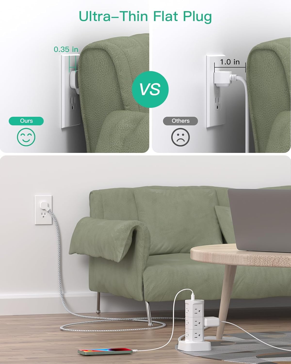 PYYAN-Surge Protector Power Strip Tower, 10FT Extension Cord with ...