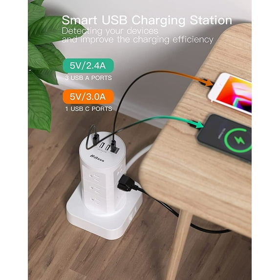 PYYAN-Surge Protector Power Strip Tower - 12 Widely Outlets with 4 USB ...