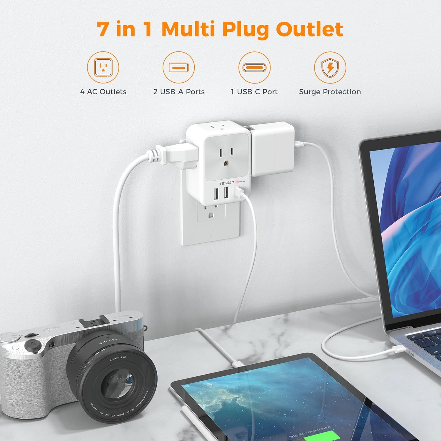 PYYAN-Surge Protector Wall Outlet Extender, Multi Plug Outlet Splitter ...