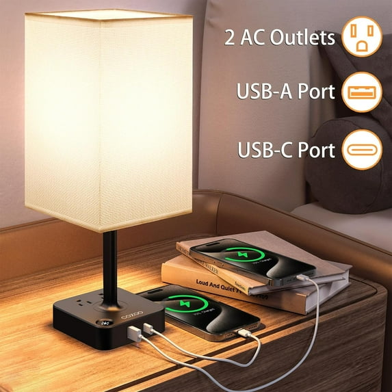 PYYAN-Table Lamp Dimmable USB Bedside Table Desk Lamp with 2 USB ...