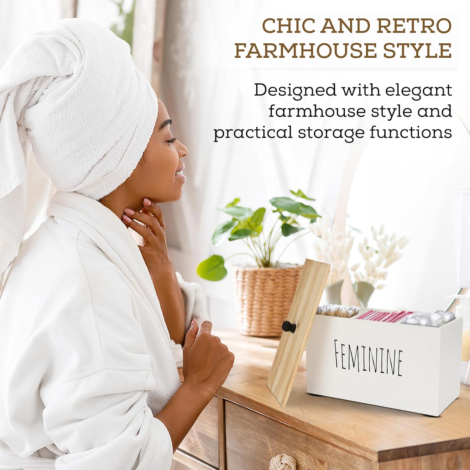PYYAN-Tampon Holder Storage for bathroom, Feminine Wood Container Box ...