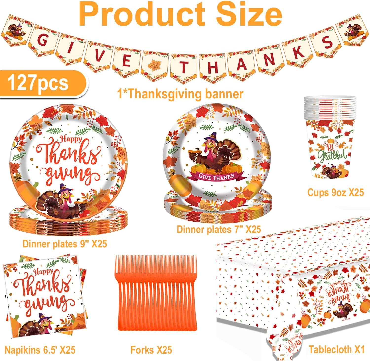 PYYAN-Thanksgiving Banner and 127pcs Party Paper Plate set, with Turkey ...