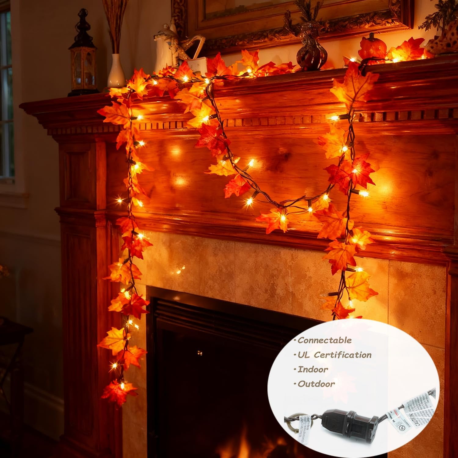 PYYAN-Thanksgiving Decorations Fall Leaf Garland with Lights Plug in ...