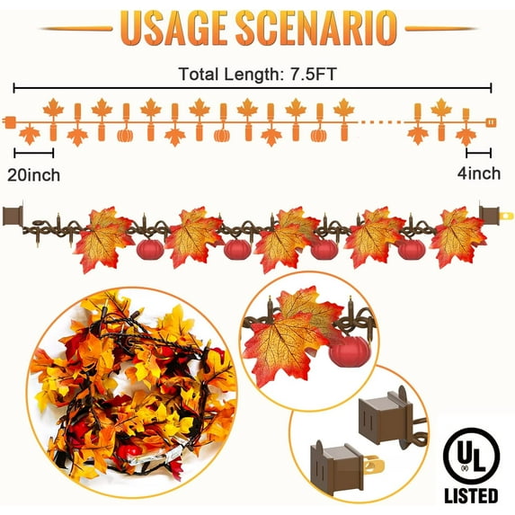 PYYAN-Thanksgiving Decorations Maple Leaf String Lights Plug in, 8 ft ...
