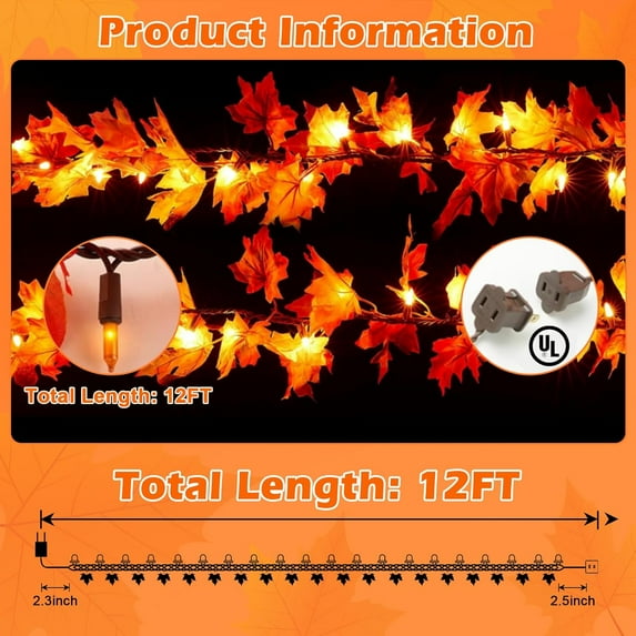 PYYAN-Thanksgiving Decorations Maple Leaf String Lights Plug in, 8ft ...