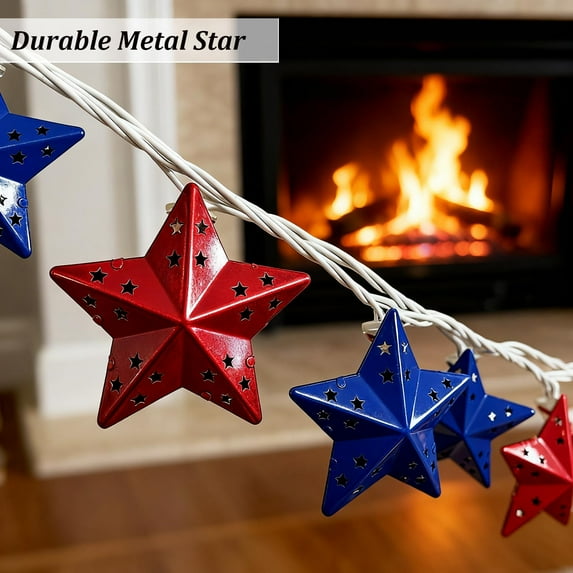 PYYAN-Thanksgiving Decorations Metal Star Red White and Blue Lights ...