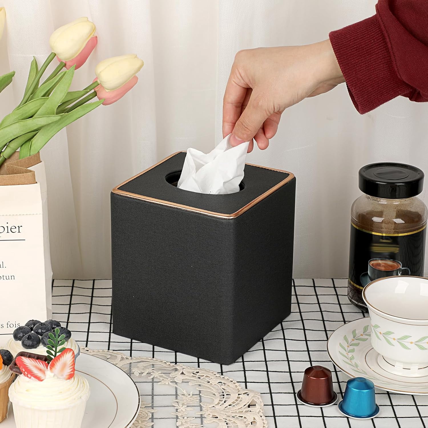 PYYAN-Tissue Box Cover Square Tissue Box Stylish Linen Tissue Box ...