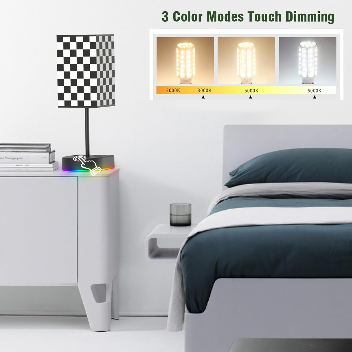 PYYAN-Touch Control Bedside Table Lamp with 12W LED Light Bulb and ...