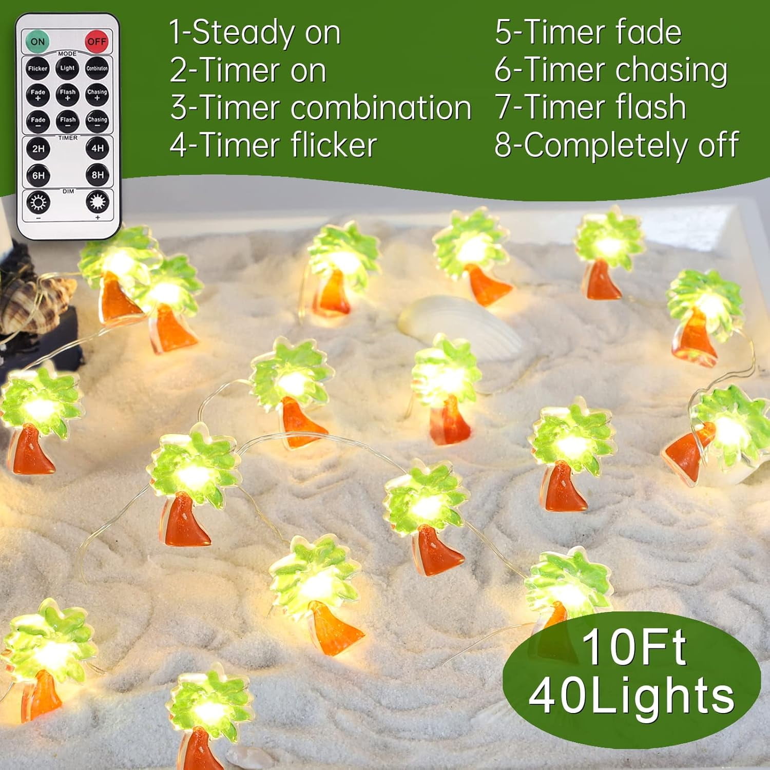 PYYAN-Tropical Theme LED Lights: 10Ft 30 LEDs Battery & USB Powered ...