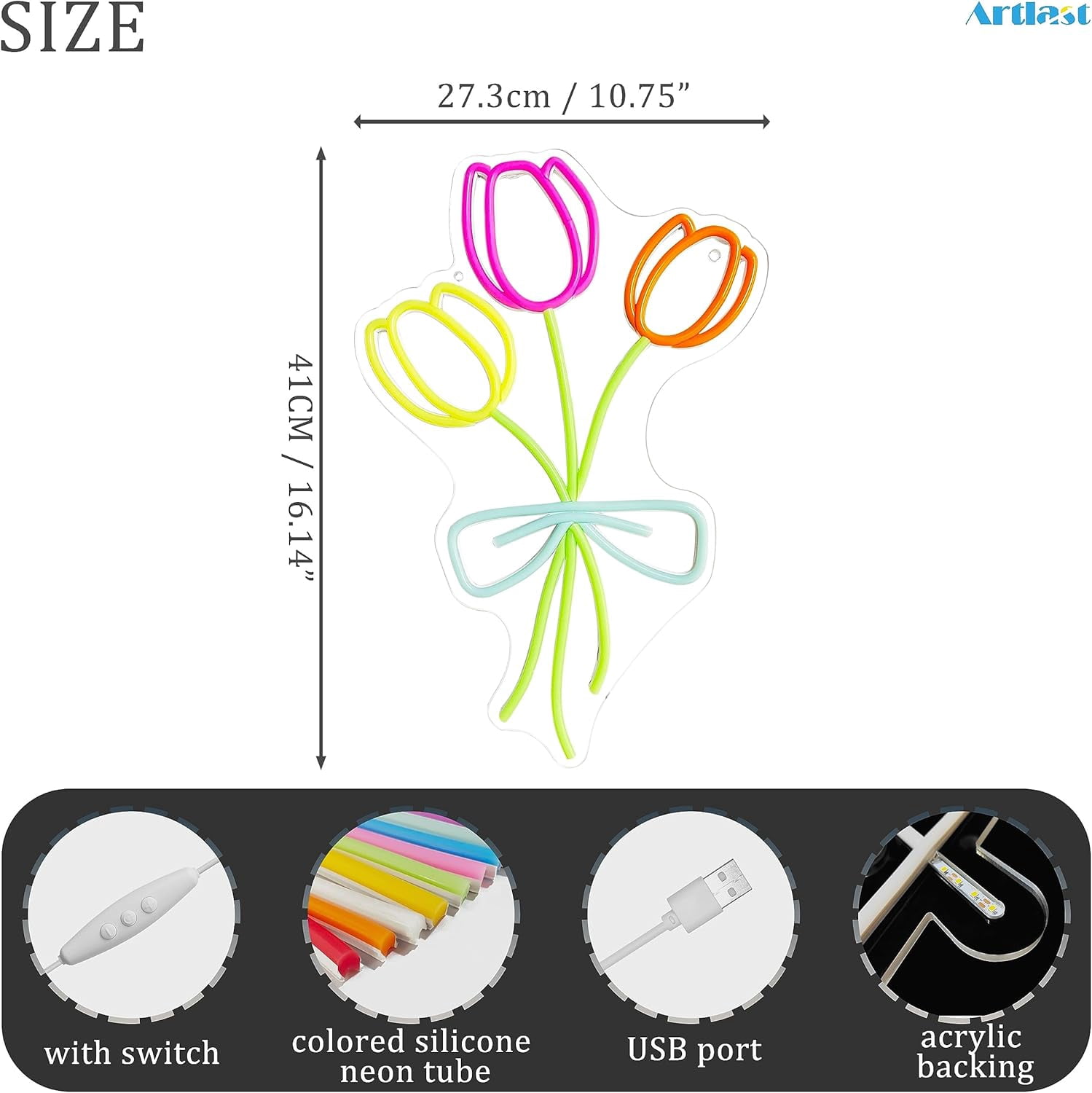 PYYAN-Tulip Flower Neon Sign for Wall Decor LED Tulip Lamp With ...