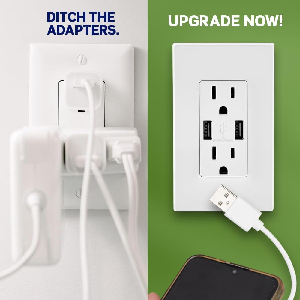 PYYAN-Type-A USB in-Wall Charger with 15A Tamper-Resistant Outlet, USB ...