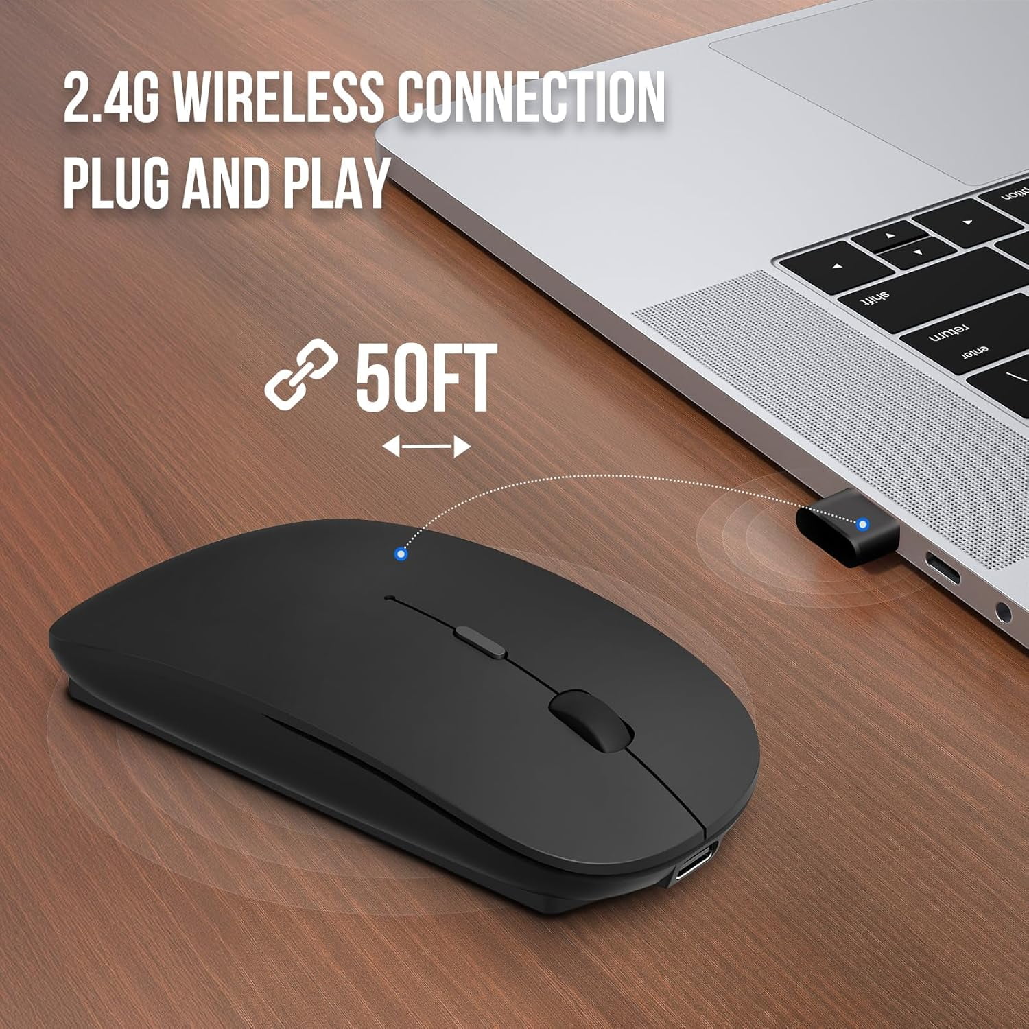 PYYAN-Type C Wireless Mouse, Slim Cordless Mice with with Dual USB-C ...