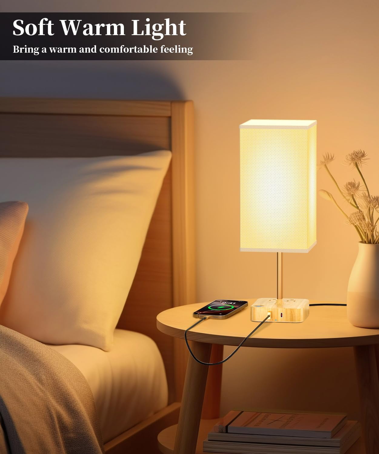 PYYAN-USB Bedside Table Desk Lamp with 2 USB Charging Ports and 2 AC ...