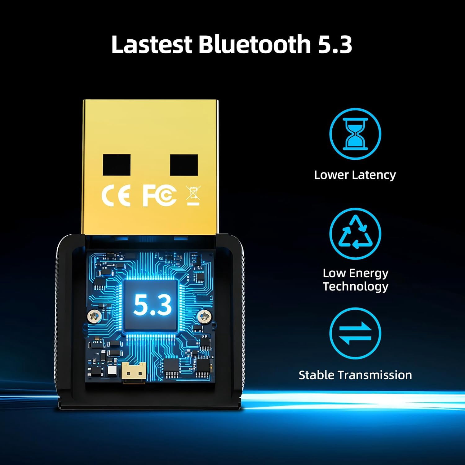 PYYAN-USB Bluetooth Adapter, Bluetooth 5.3 Adapter for PC, 66ft Long ...