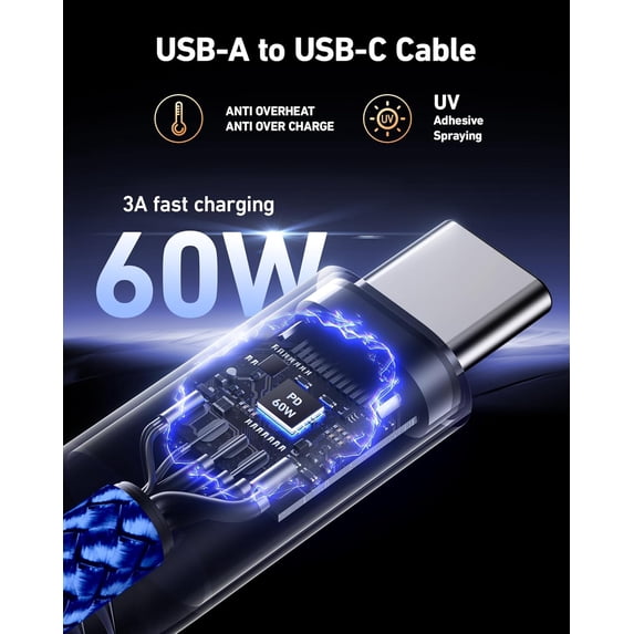 PYYAN-USB C to C Cable 60W, 10FT Long USB Type C Fast Charging Cable ...