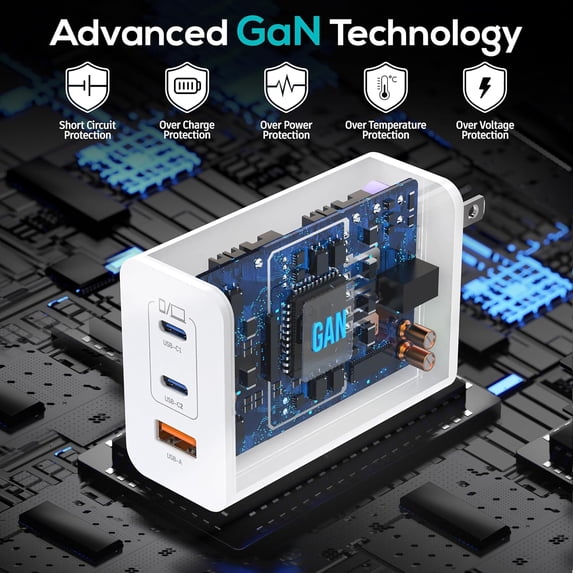 PYYAN-USB C Charger Block 100W, GaN 3 Ports Wall Plug Super Fast ...