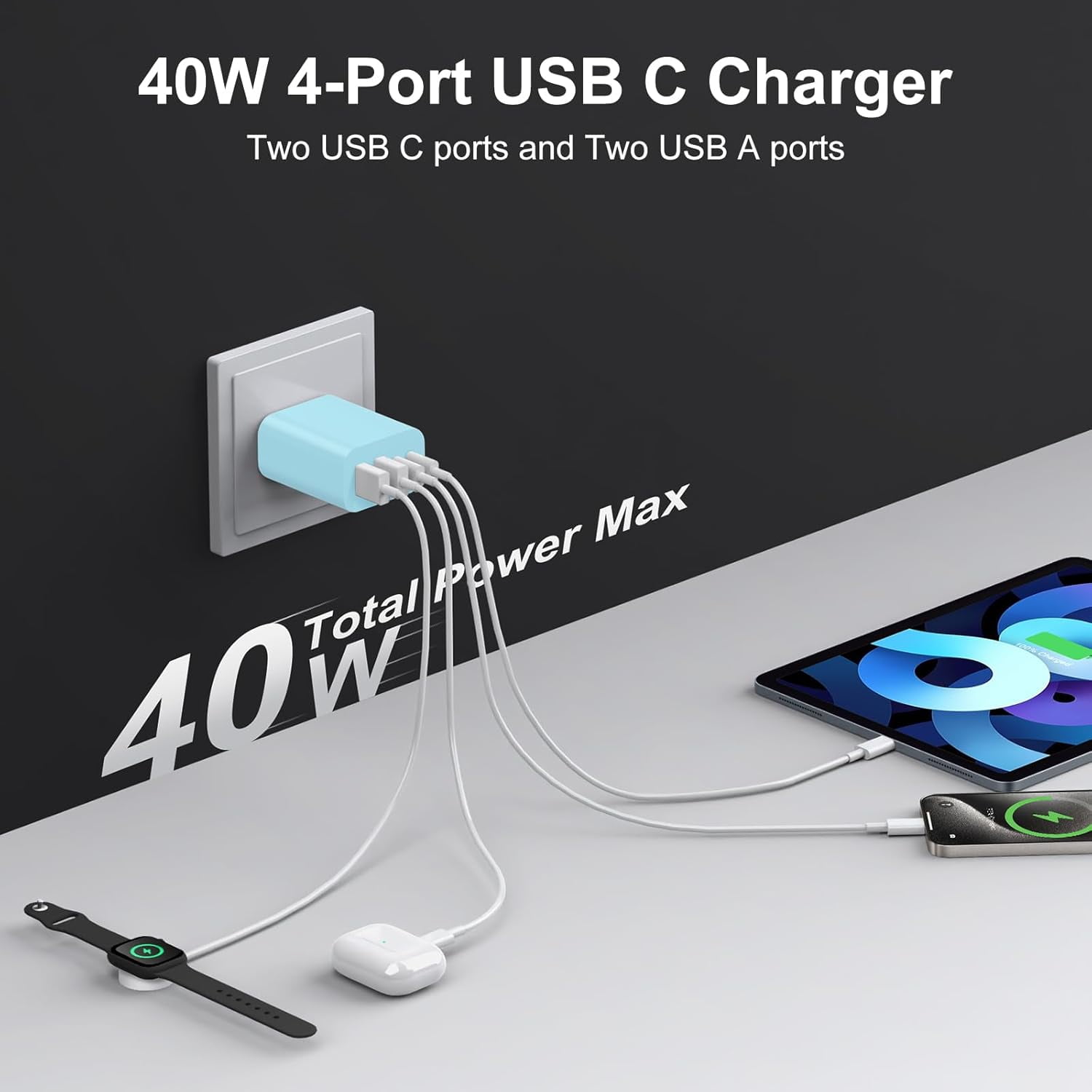 PYYAN-USB C Charger Block, 3-Pack 40W Wall Plug Fast Charging Block, 4 ...